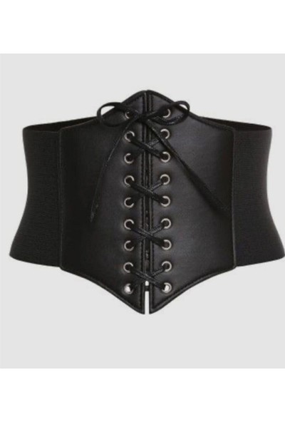 Kemerix Bağcıklı Lastikli Kadın Siyah Korse Kemer ES211