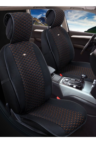 Stil Oto Koltuk Minderi Siyah-Turuncu Desenli 2li Kaydırmaz Hızlı Montaj Terleme Yapmaz