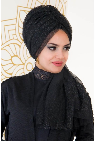Aişe Tesettür Siyah Simli Abiye Tokalı Bone - 60100 Aişe Tesettür Siyah Simli Abiye Tokalı Bone - 60100