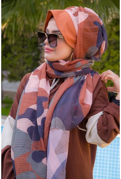 Aişe Tesettür Taba Kamuflaj Pilise Şapkalı Şal