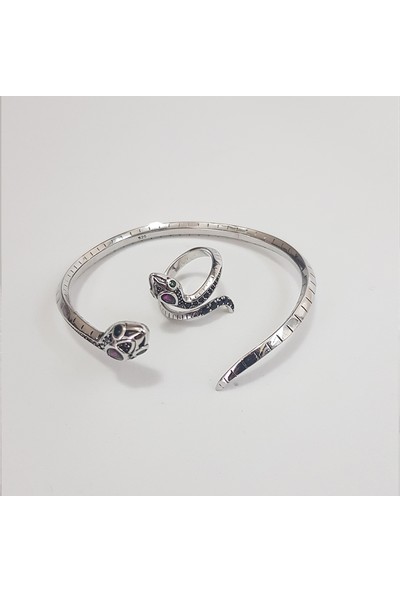 Tonstyle TS001513 925 Ayar Gümüş Zirkon Yılan Bileklik ve Yüzük