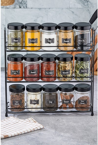 3 Katlı Küçük Stant 15 Li Yuvalak Cam Kavanoz Seti