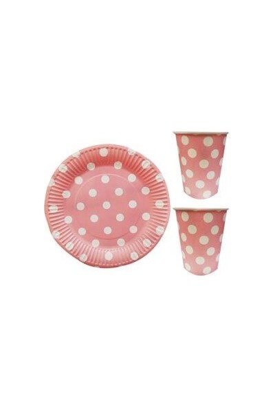 Happyland Kutlamalara Özel Konsept Tabak Bardak Takım 8'li Set - Pembe Puantiyeli