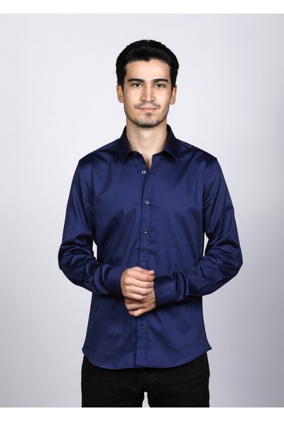 Salve Erkek %100 Pamuk Saten Slim Fit Lacivert Klasik Gömlek 22153 Salve Erkek %100 Pamuk Saten Slim Fit Lacivert Klasik Gömlek 22153