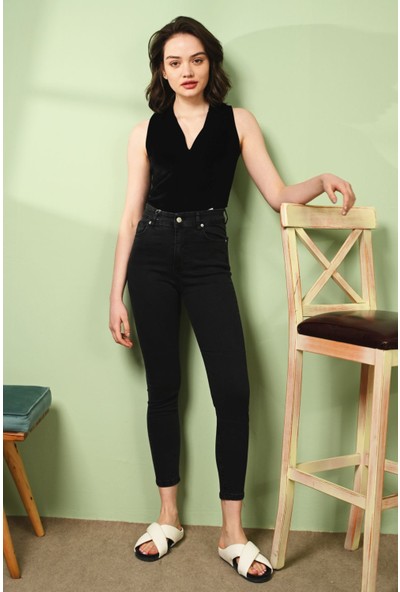 10109-YÜKSEK Bel Kot Pantolon - Füme