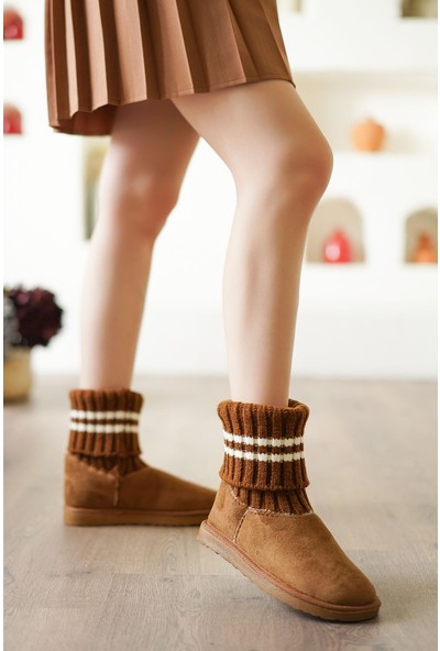 Hn Tekstil - Mdr Gore Taba Süet Kürklü Kadın Bot