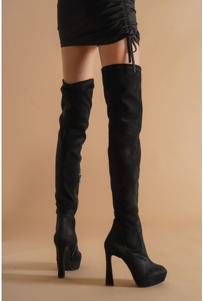 Hn Tekstil - Mdr Angle Siyah Süet Yüksek Topuklu Diz Üstü Çizme Hn Tekstil - Mdr Angle Siyah Süet Yüksek Topuklu Diz Üstü Çizme