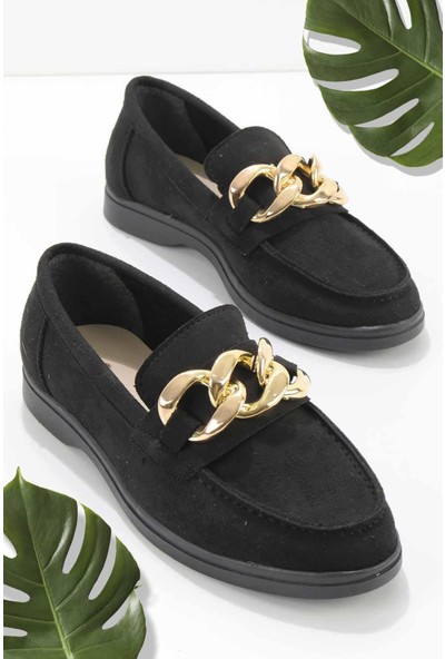 Bambi Siyah Süet Kadın Loafer Ayakkabı K018311001