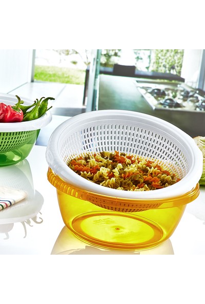 Emofom Süzgeçli Kap 4200 ml Badyalı Süzgeç & Makarna Süzgeci & Sebze Meyve Yıkama Süzme Kabı