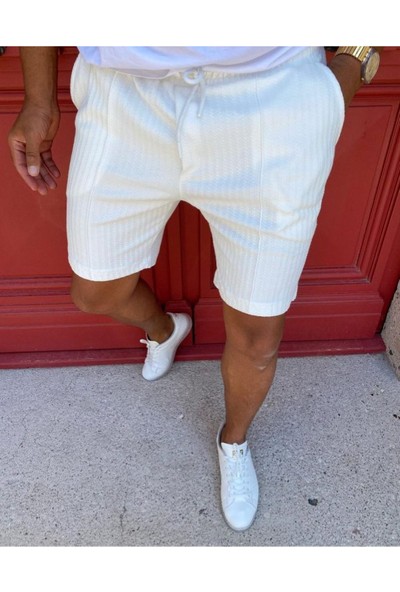 Bikombine Erkek Beyaz Dikişli Spor Sort