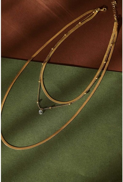 Tuba Çoklu İtalyan Zincir Taşlı Kolye