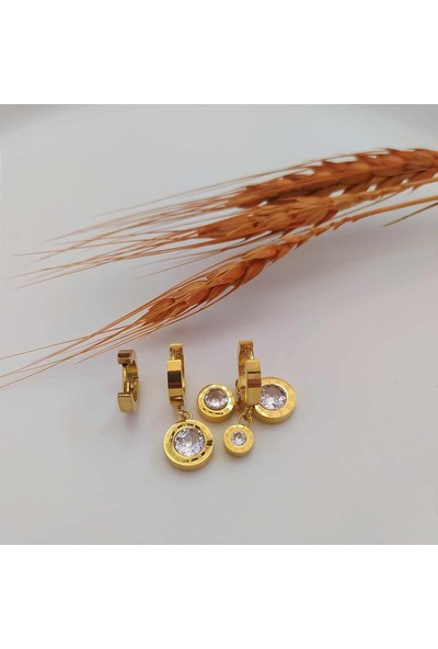 Eva Takı Roma Rakamlı Sallantılı 3'lü Altın Kaplama Çelik Küpe Eva Takı Roma Rakamlı Sallantılı 3'lü Altın Kaplama Çelik Küpe