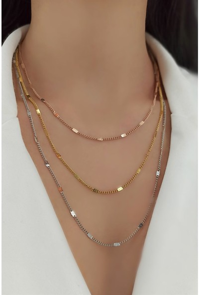 ÇLK Accessories Çelik Üç Sıra Klasik Zincir Çelik Kolye TRKOLYE5898