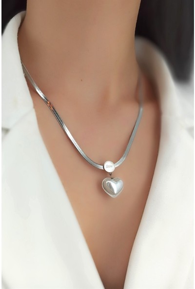 ÇLK Accessories Çelik Incili Kalp Figür Italyan Zincir Çelik Kolye TRKOLYE5902 ÇLK Accessories Çelik Incili Kalp Figür Italyan Zincir Çelik Kolye TRKOLYE5902
