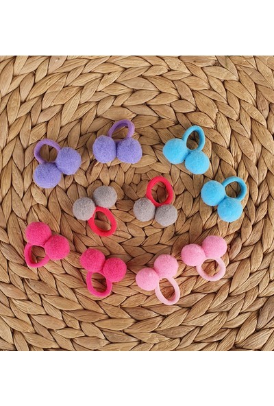 Ponpon 10'lu Çocuk Lastik Saç Tokası Çocuk Toka white