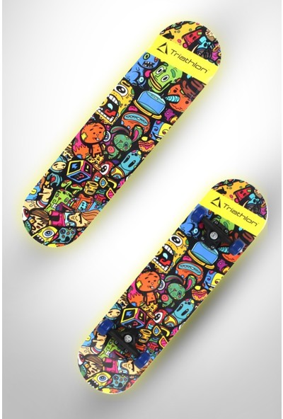 Tahta Kaykay Emoji Desenli Skateboard Çocuk Genç