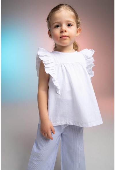 DeFacto Kız Bebek Kolsuz Keten Görünümlü Pamuklu Gömlek X2086A222SP
