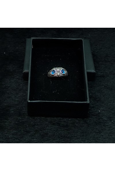 Muhtelif Gümüş Kaplama Pirinç Mavi Gözlü Baykuş Figürlü Ayarlanabilir Yüzük - ZY0020