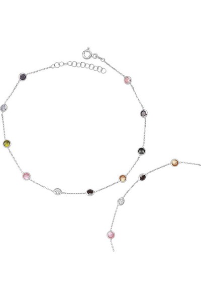 Silver Gümüş Renkli Taşlı Bayan Halhal