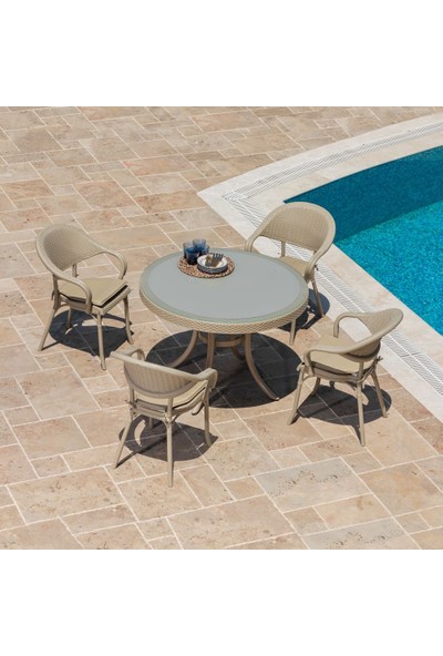 Tilia 110 Cm 4 Kişilik Camlı Rattan Masa - Sandalye Takımı