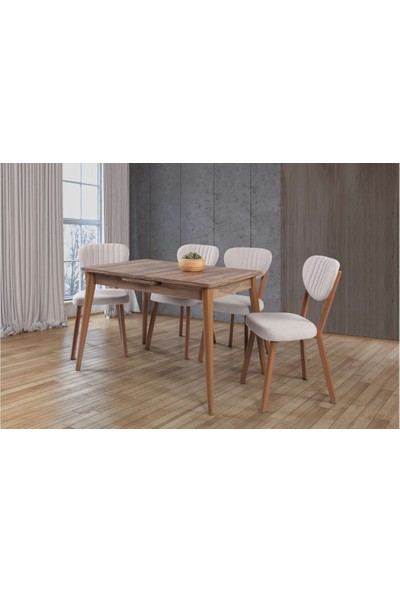 Ortadan Açılır Salon Yemek Masası 6 Adet Sandalye Takım Ceviz