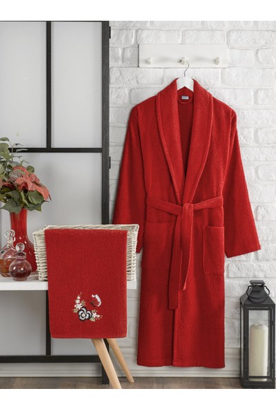 Şilay Home Şilay Havlulu Bornoz 2'li Set Kırmızı Şilay Home Şilay Havlulu Bornoz 2'li Set Kırmızı