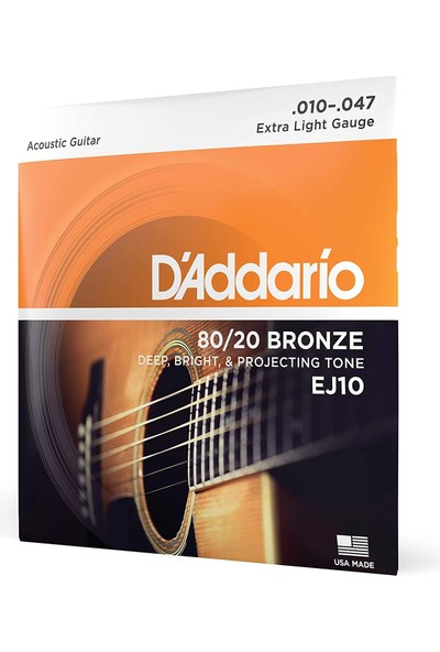 D'Addario EJ10 Akustik Gitar Tel Seti, 80/20 Bronze, Extra Light D'Addario EJ10 Akustik Gitar Tel Seti, 80/20 Bronze, Extra Light