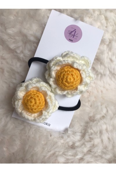 Zeyli Toka El Yapımı Örgü 2 Li Lastikli Toka Seti Papatya Çiçeği
