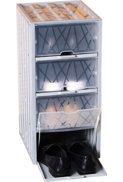 Viola Lüks Ayakkabılık Plastik Otomatik Kapaklı 4 Gözlü Konteyner Düzenleyici