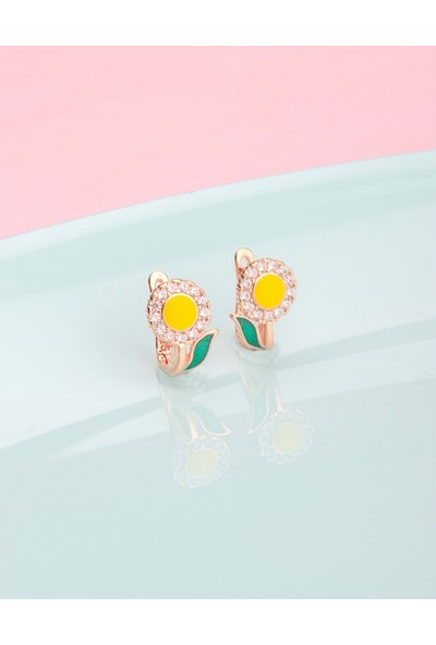 Else Silver 925 Ayar Gümüş Çocuk Taşlı Papatya Çocuk Küpesi