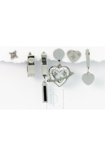 Legand Line 316L Çelik Zirkon Taşlı Kalp Cartier Model 6'lı Küpe Set Legand Line 316L Çelik Zirkon Taşlı Kalp Cartier Model 6'lı Küpe Set