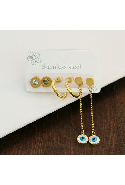 Legand Line 316L Çelik Zirkon Taş Halka Detaylı 6'lı Küpe Gold Legand Line 316L Çelik Zirkon Taş Halka Detaylı 6'lı Küpe Gold