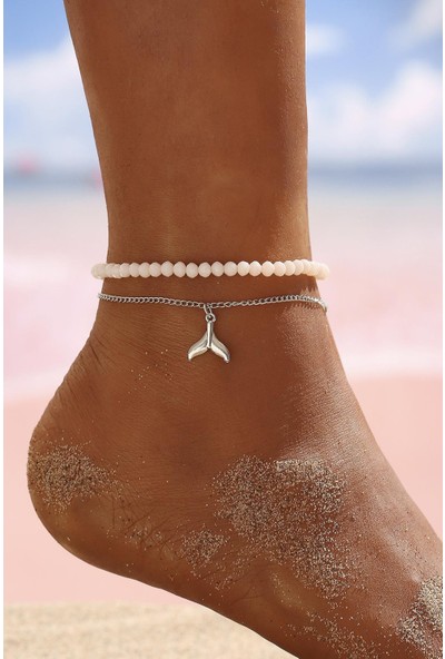 New Obsessions Gümüş Rengi Kristal Boncuklu Balina Halhal Seti