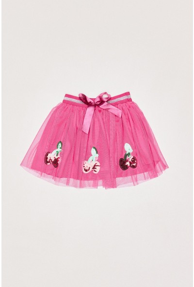 FullaModa Kiraz Işlemeli Çocuk Tül Etek