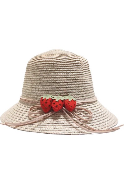 Poky Kız Çocuk Hasır Şapka Çilek Kabartmalı