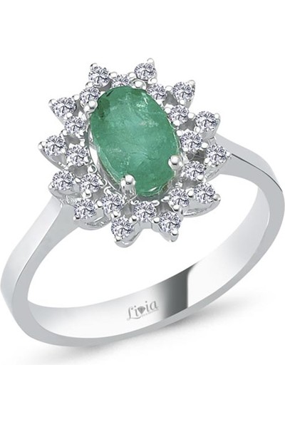 Livia 14 Ayar 0,88 Karat Zümrüt 0,25 Pırlanta Yüzük