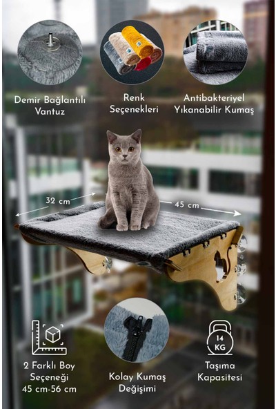 URZ Cama Asılan Yapışan Vantuzlu Kedi Yatağı Yıkanabilir 5 Renk 2 Boy Battaniye Seçenekli URZ Cama Asılan Yapışan Vantuzlu Kedi Yatağı Yıkanabilir 5 Renk 2 Boy Battaniye Seçenekli
