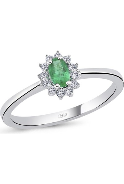 Livia 14 Ayar 0,29 Karat Zümrüt 0,09 Pırlanta Yüzük