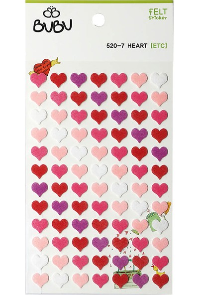 Bubu Keçe Sticker Renkli Kalpler Küçük Bubu Keçe Sticker Renkli Kalpler Küçük