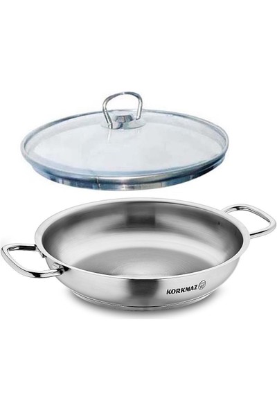 Korkmaz A1181 Proline Çelik Sahan 16 cm Cam Kapaklı