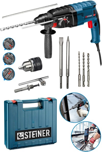 Steiner Alman 4000 Watt Profesyonel Kırıcı Delici Darbeli Matkap + 5 Adet Uç + Mandren Steiner Alman 4000 Watt Profesyonel Kırıcı Delici Darbeli Matkap + 5 Adet Uç + Mandren