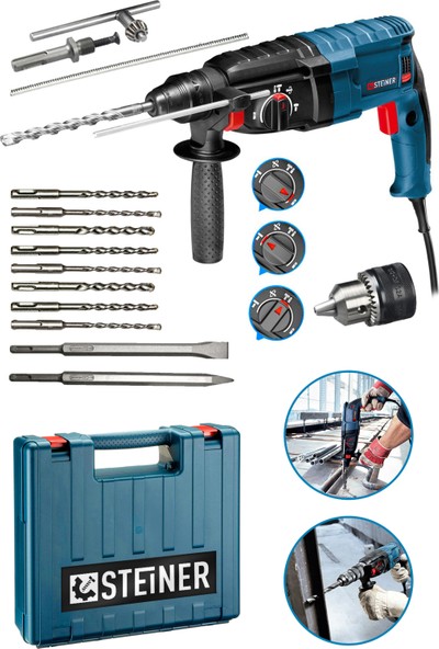 Steiner Alman 4000 Watt Profesyonel Kırıcı Delici Darbeli Matkap + 10 Adet Uç + Mandren Steiner Alman 4000 Watt Profesyonel Kırıcı Delici Darbeli Matkap + 10 Adet Uç + Mandren