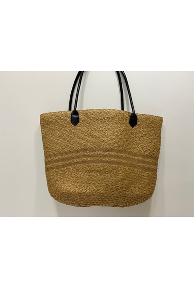 Gita Shopping Hasır Deri Saplı Astarlı Plaj ve Omuz Çantası Siyah Gita Shopping Hasır Deri Saplı Astarlı Plaj ve Omuz Çantası Siyah