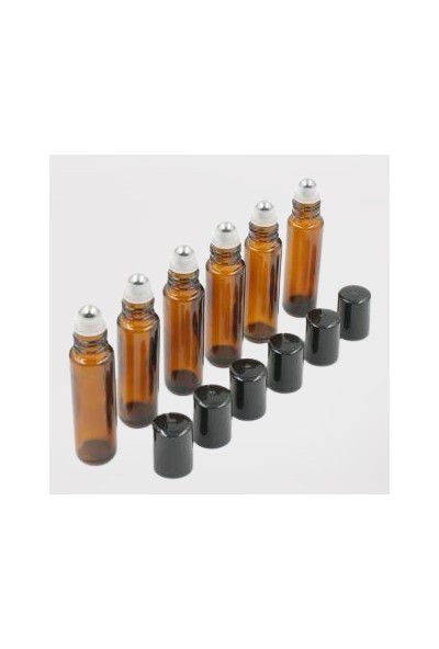 Amber Cam Şişe 10 ml Roll On Celik Uç Siyah Kapak