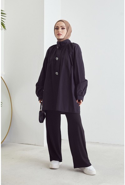 Miostil Yaka Pilise Detaylı Gömlek-Siyah