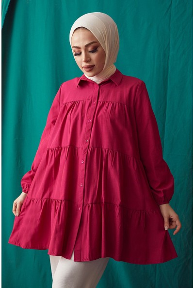Miostil Kat Detaylı Gömlek-Fuşya Miostil Kat Detaylı Gömlek-Fuşya