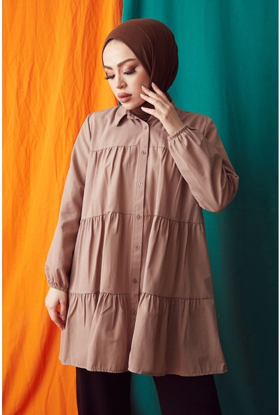 Miostil Kat Detaylı Gömlek-Vizon