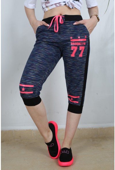 Anlaşspor Kadın Lacivert Baskılı Ribanlı Bermuda Kapri SB3058-03 Anlaşspor Kadın Lacivert Baskılı Ribanlı Bermuda Kapri SB3058-03