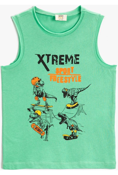 Koton Erkek Çocuk Dinozor Baskılı Atlet Bisiklet Yaka Pamuklu