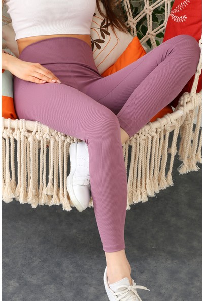 Nisanca Toparlayıcı Yüksek Bel Fitilli Örme Spor Tayt